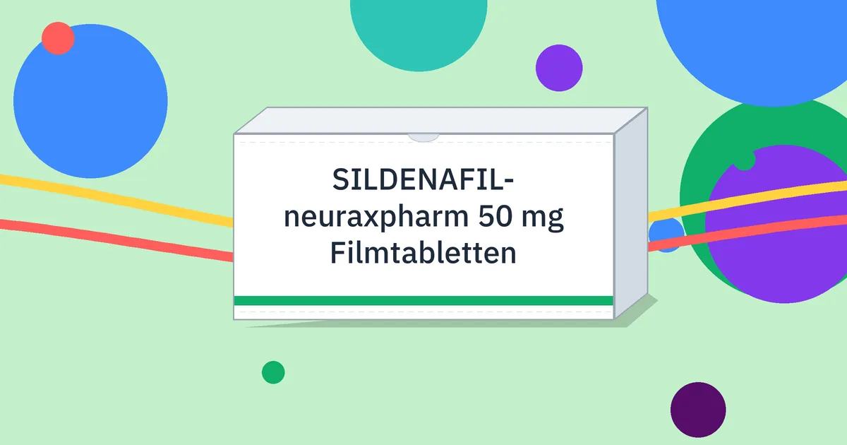 Symbolbild: Packung mit der Aufschrift SILDENAFIL-neuraxpharm 50 mg Filmtabletten (PZN 10043996) – Verfügbarkeit und Bezug in Apotheken in Frankfurt am Main