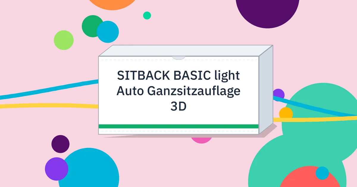 Symbolbild: Packung mit der Aufschrift SITBACK BASIC light Auto Ganzsitzauflage 3D (PZN 16860526) – Verfügbarkeit und Bezug in Apotheken in Frankfurt am Main