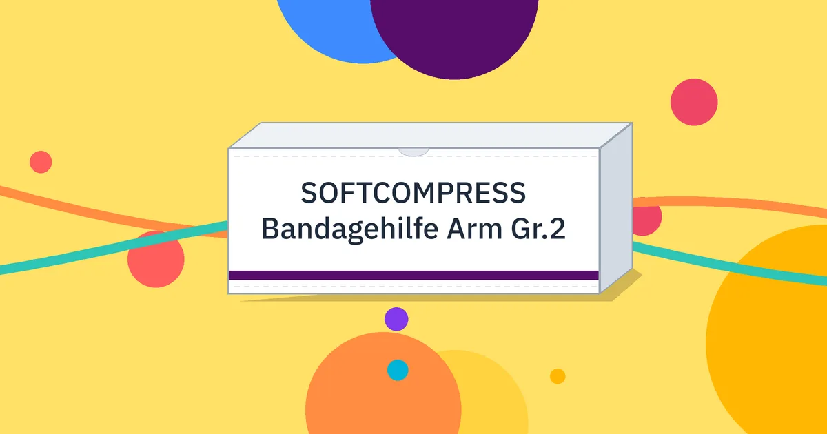 Symbolbild: Packung mit der Aufschrift SOFTCOMPRESS Bandagehilfe Arm Gr.2 (PZN 13505753) – Verfügbarkeit und Bezug in Apotheken in Frankfurt am Main