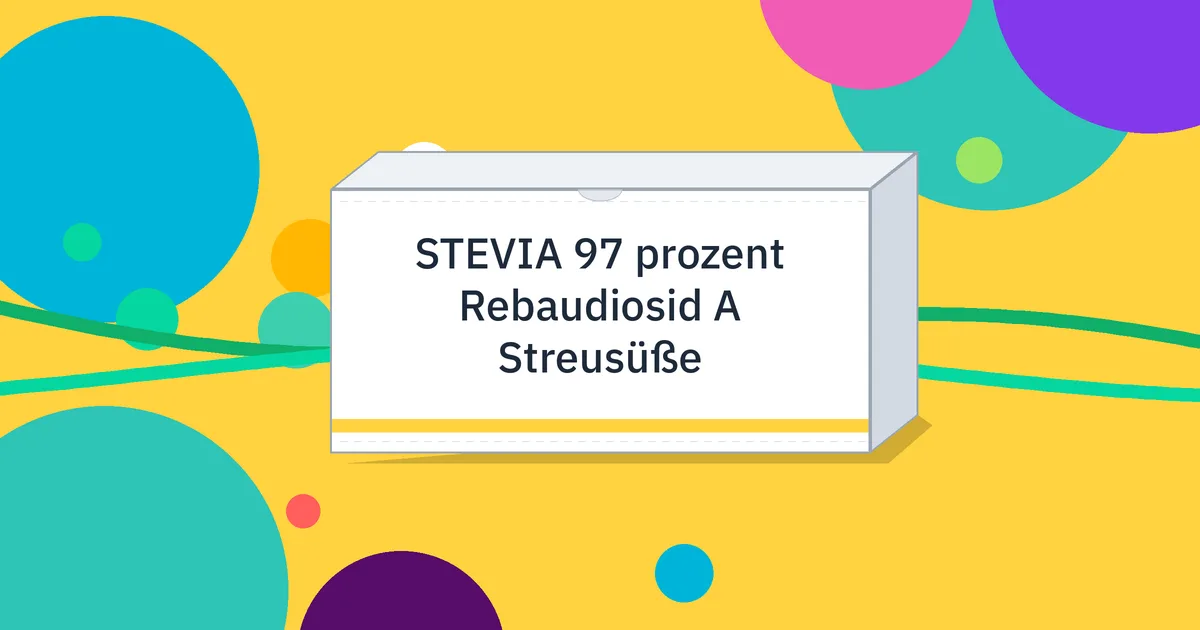 Symbolbild: Packung mit der Aufschrift STEVIA 97 prozent Rebaudiosid A Streusüße (PZN 09516395) – Verfügbarkeit und Bezug in Apotheken in Frankfurt am Main