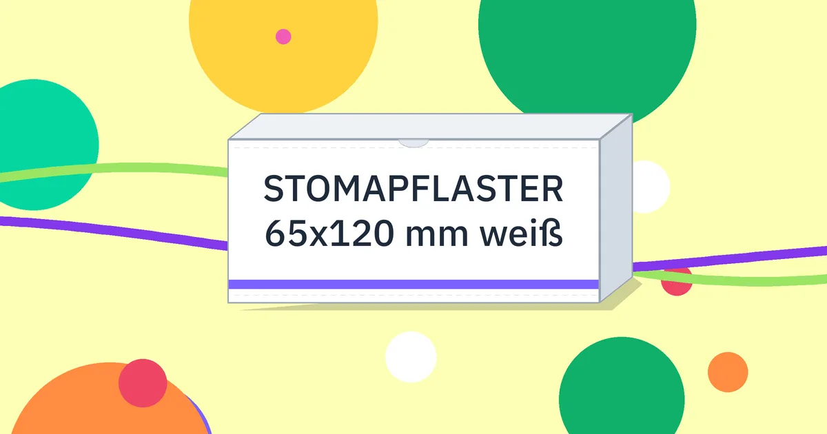 Symbolbild: Packung mit der Aufschrift STOMAPFLASTER 65x120 mm weiß (PZN 16034550) – Verfügbarkeit und Bezug in Apotheken in Frankfurt am Main
