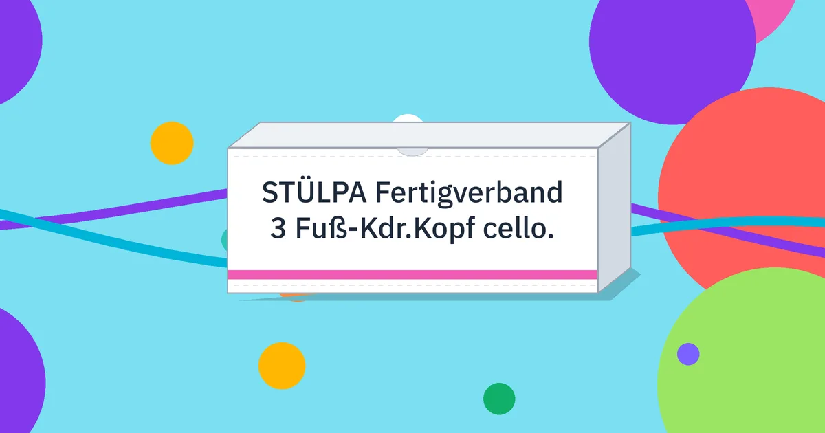 Symbolbild: Packung mit der Aufschrift STÜLPA Fertigverband 3 Fuß-Kdr.Kopf cello. (PZN 00982983) – Verfügbarkeit und Bezug in Apotheken in Frankfurt am Main