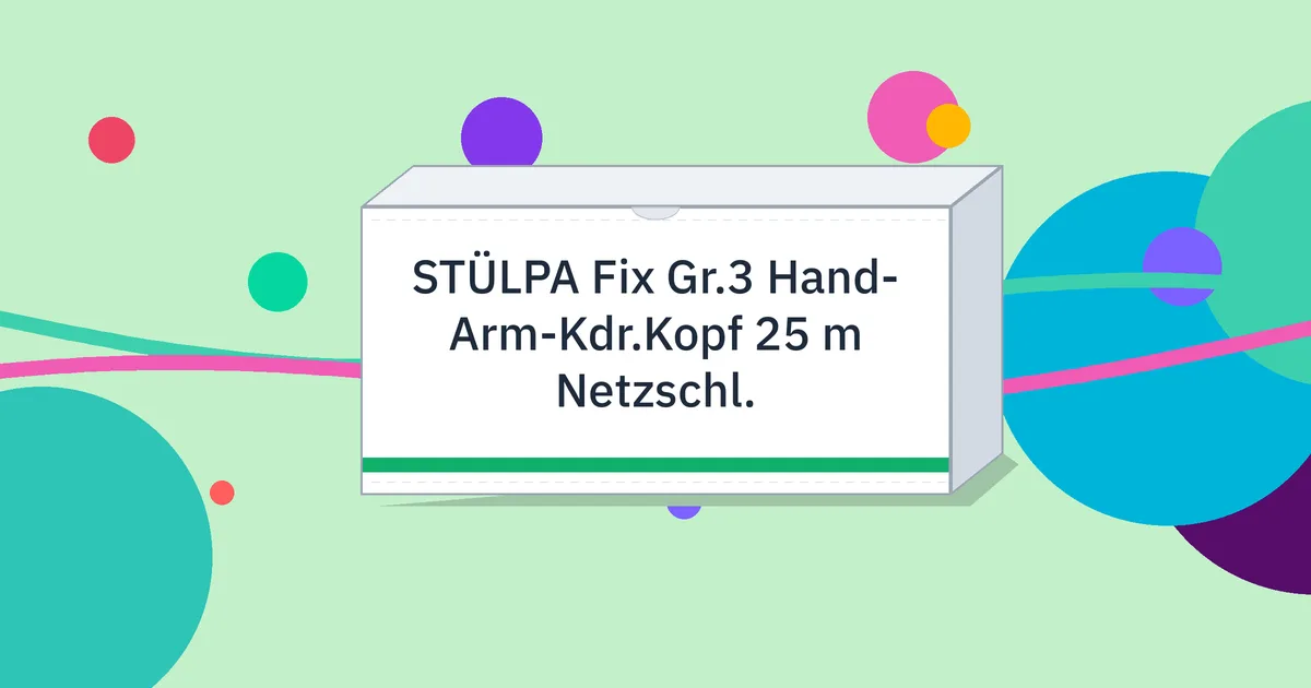 Symbolbild: Packung mit der Aufschrift STÜLPA Fix Gr.3 Hand-Arm-Kdr.Kopf 25 m Netzschl. (PZN 08403105) – Verfügbarkeit und Bezug in Apotheken in Frankfurt am Main