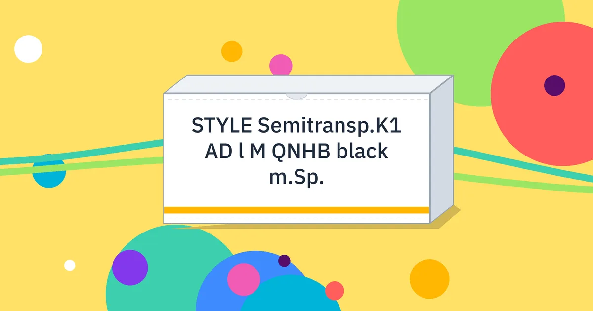 Symbolbild: Packung mit der Aufschrift STYLE Semitransp.K1 AD l M QNHB black m.Sp. (PZN 18869951) – Verfügbarkeit und Bezug in Apotheken in Frankfurt am Main