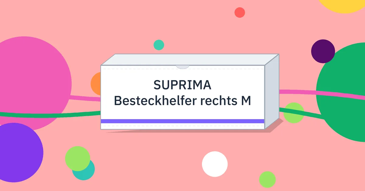 Symbolbild: Packung mit der Aufschrift SUPRIMA Besteckhelfer rechts M (PZN 20274194) – Verfügbarkeit und Bezug in Apotheken in Frankfurt am Main