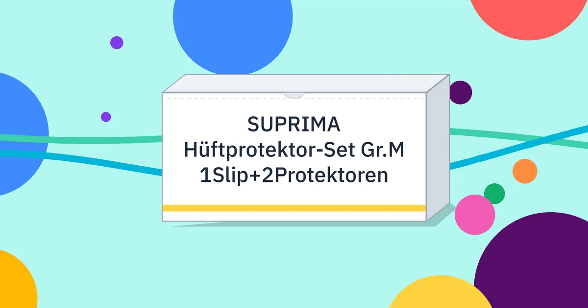 Symbolbild: Packung mit der Aufschrift SUPRIMA Hüftprotektor-Set Gr.M 1Slip+2Protektoren (PZN 09784463) – Verfügbarkeit und Bezug in Apotheken in Frankfurt am Main