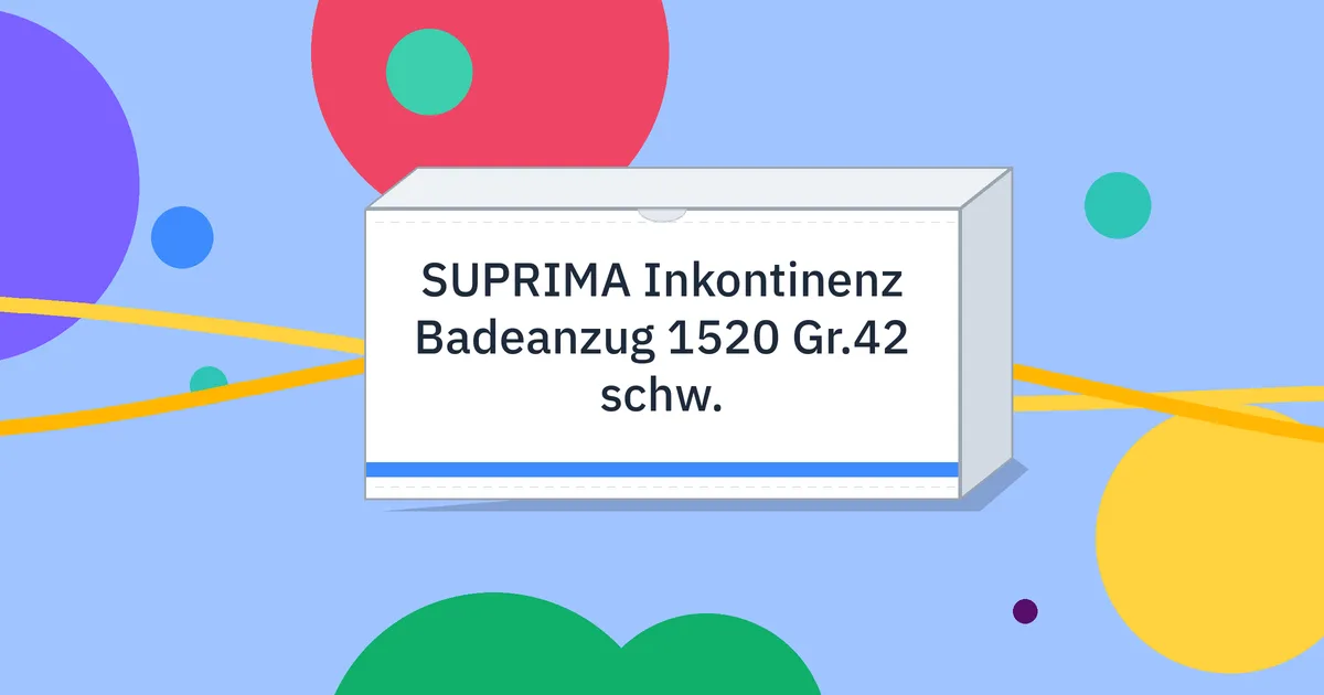 Symbolbild: Packung mit der Aufschrift SUPRIMA Inkontinenz Badeanzug 1520 Gr.42 schw. (PZN 04376475) – Verfügbarkeit und Bezug in Apotheken in Frankfurt am Main