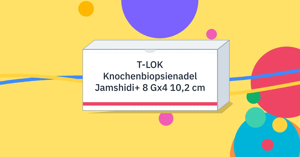Symbolbild: Packung mit der Aufschrift T-LOK Knochenbiopsienadel Jamshidi+ 8 Gx4 10,2 cm (PZN 17387084) – Verfügbarkeit und Bezug in Apotheken in Frankfurt am Main