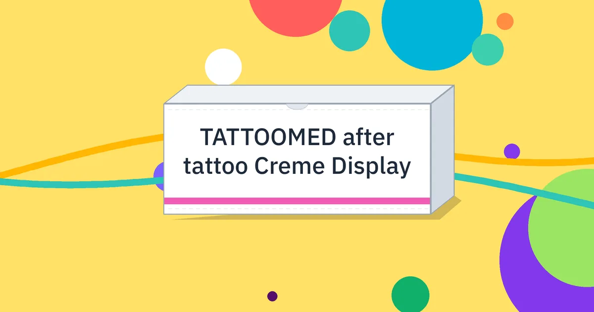 Symbolbild: Packung mit der Aufschrift TATTOOMED after tattoo Creme Display (PZN 19289701) – Verfügbarkeit und Bezug in Apotheken in Frankfurt am Main