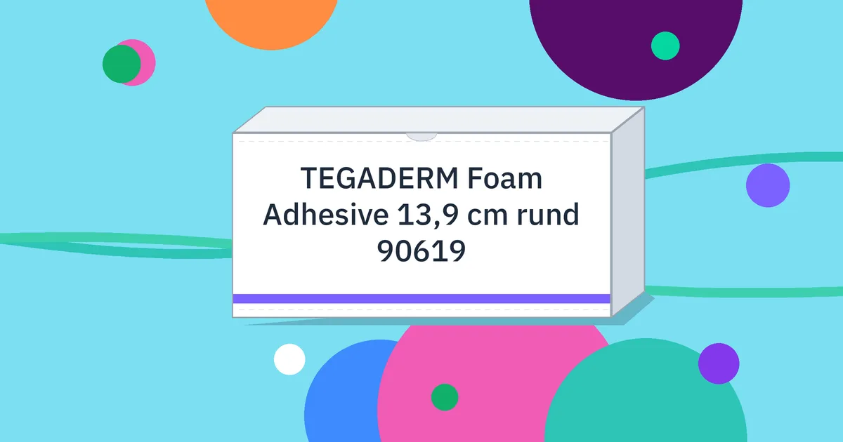Symbolbild: Packung mit der Aufschrift TEGADERM Foam Adhesive 13,9 cm rund 90619 (PZN 11677266) – Verfügbarkeit und Bezug in Apotheken in Frankfurt am Main