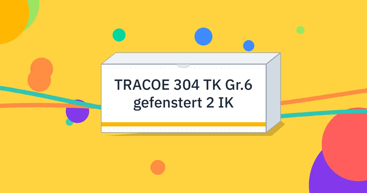 Symbolbild: Packung mit der Aufschrift TRACOE 304 TK Gr.6 gefenstert 2 IK (PZN 00920203) – Verfügbarkeit und Bezug in Apotheken in Frankfurt am Main