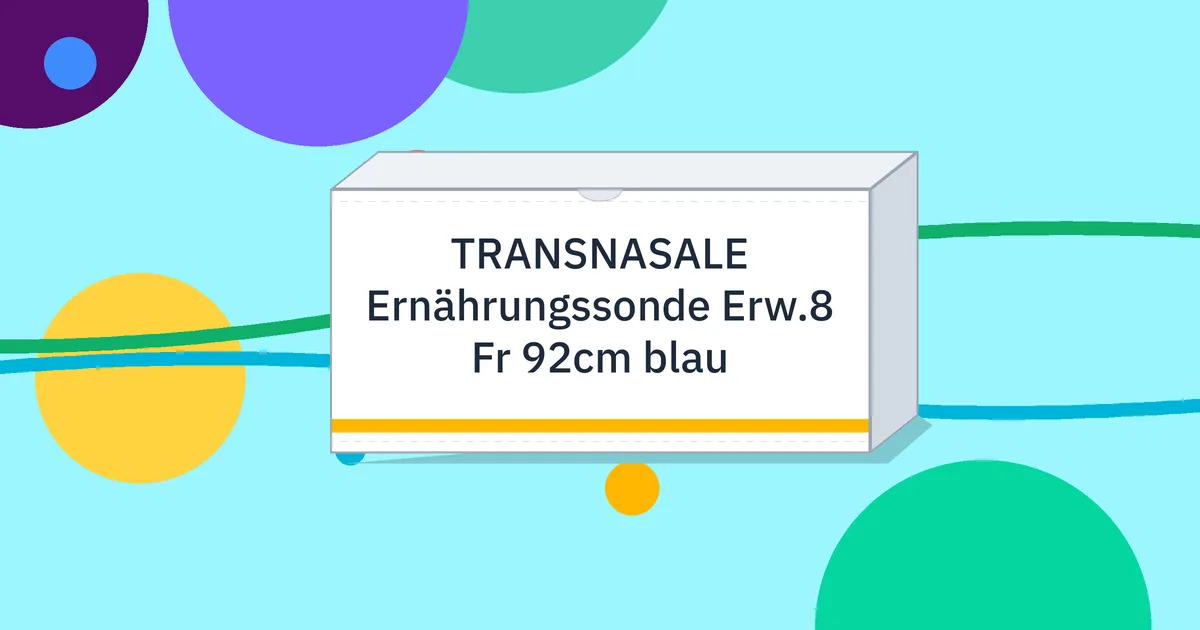 Symbolbild: Packung mit der Aufschrift TRANSNASALE Ernährungssonde Erw.8 Fr 92cm blau (PZN 19997042) – Verfügbarkeit und Bezug in Apotheken in Frankfurt am Main