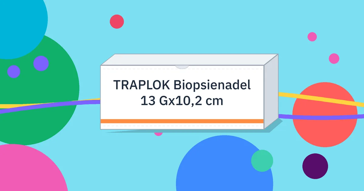 Symbolbild: Packung mit der Aufschrift TRAPLOK Biopsienadel 13 Gx10,2 cm (PZN 06772695) – Verfügbarkeit und Bezug in Apotheken in Frankfurt am Main