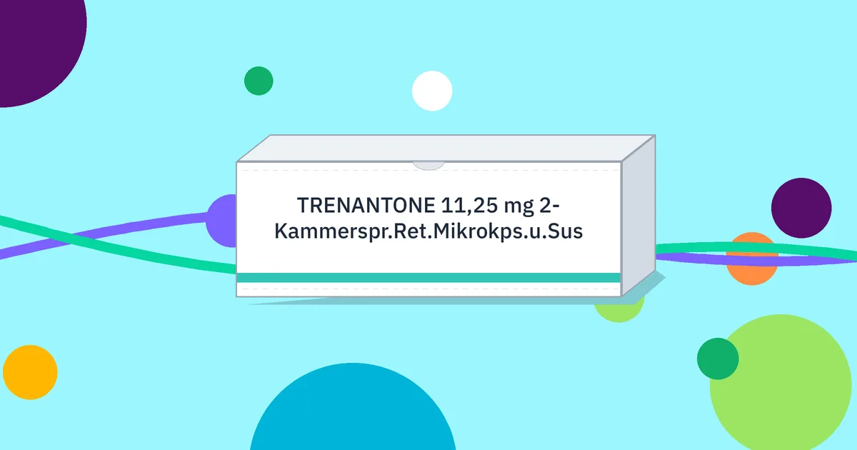 Symbolbild: Packung mit der Aufschrift TRENANTONE 11,25 mg 2-Kammerspr.Ret.Mikrokps.u.Sus (PZN 01770935) – Verfügbarkeit und Bezug in Apotheken in Frankfurt am Main