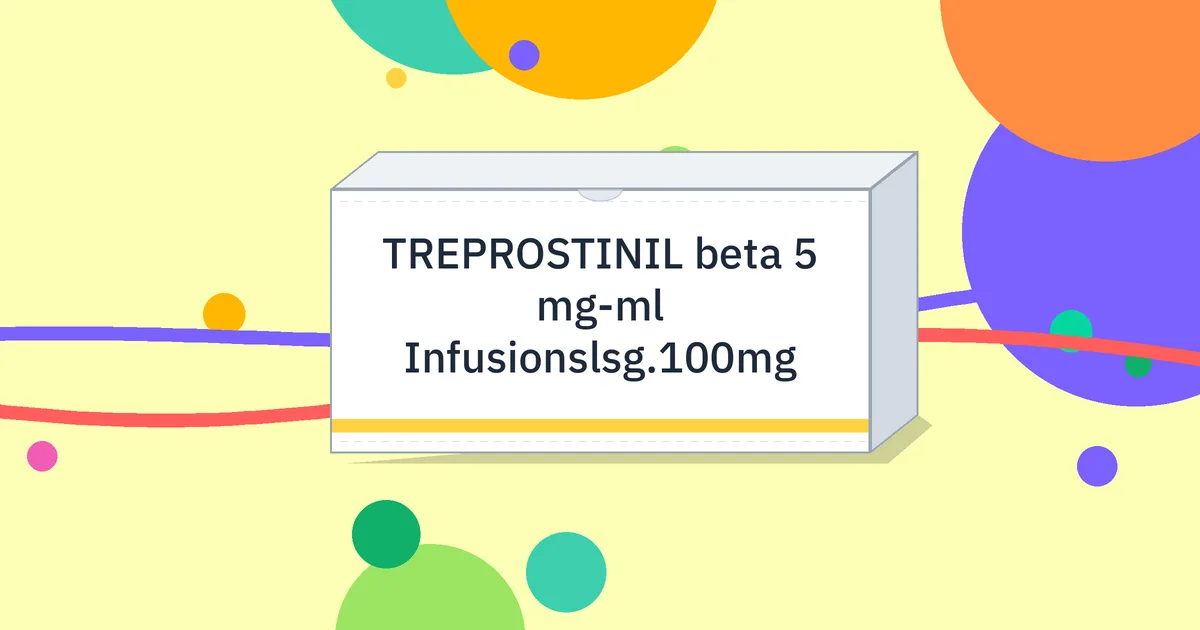 Symbolbild: Packung mit der Aufschrift TREPROSTINIL beta 5 mg-ml Infusionslsg.100mg (PZN 14407113) – Verfügbarkeit und Bezug in Apotheken in Frankfurt am Main