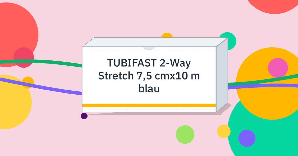Symbolbild: Packung mit der Aufschrift TUBIFAST 2-Way Stretch 7,5 cmx10 m blau (PZN 19962003) – Verfügbarkeit und Bezug in Apotheken in Frankfurt am Main