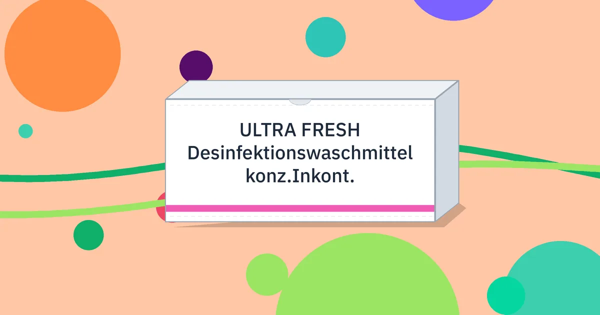 Symbolbild: Packung mit der Aufschrift ULTRA FRESH Desinfektionswaschmittel konz.Inkont. (PZN 10010979) – Verfügbarkeit und Bezug in Apotheken in Frankfurt am Main