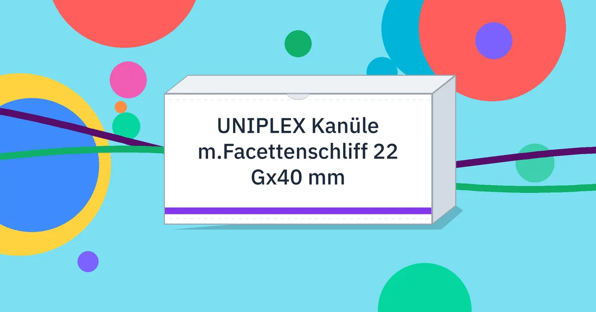 Symbolbild: Packung mit der Aufschrift UNIPLEX Kanüle m.Facettenschliff 22 Gx40 mm (PZN 03944003) – Verfügbarkeit und Bezug in Apotheken in Frankfurt am Main