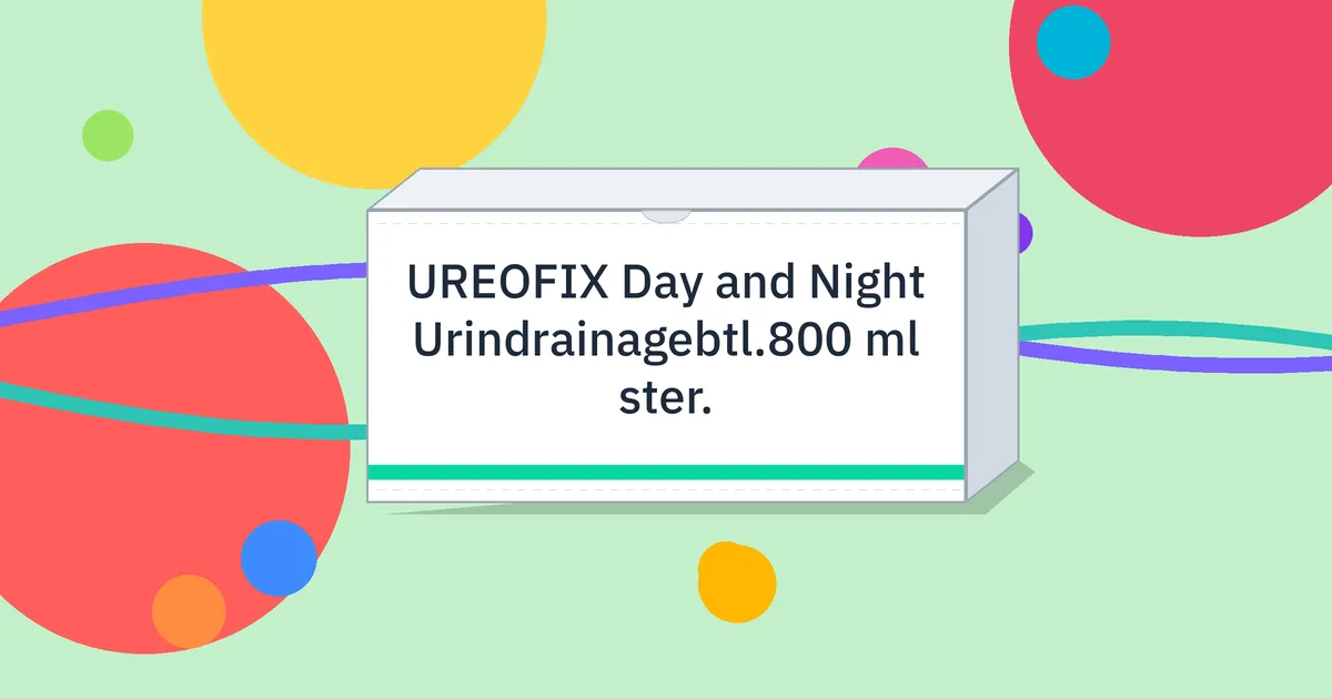 Symbolbild: Packung mit der Aufschrift UREOFIX Day and Night Urindrainagebtl.800 ml ster. (PZN 06941502) – Verfügbarkeit und Bezug in Apotheken in Frankfurt am Main