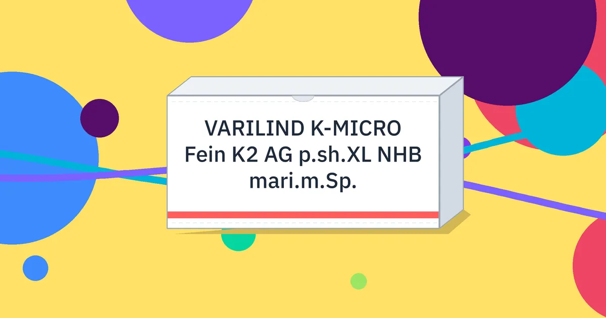 Symbolbild: Packung mit der Aufschrift VARILIND K-MICRO Fein K2 AG p.sh.XL NHB mari.m.Sp. (PZN 20556231) – Verfügbarkeit und Bezug in Apotheken in Frankfurt am Main
