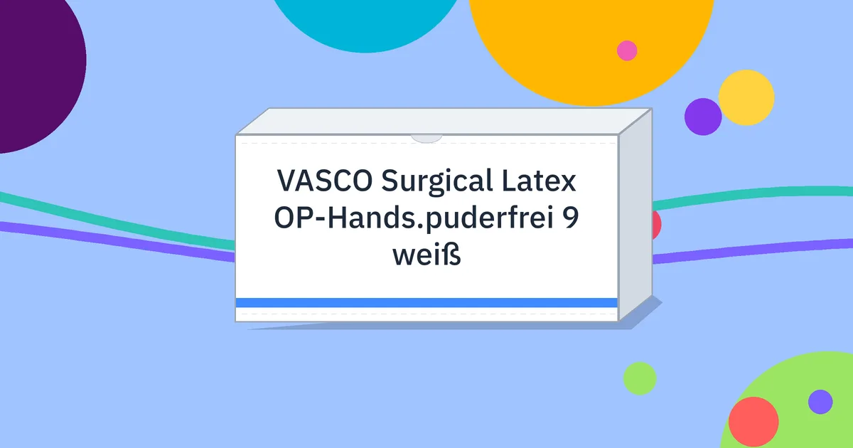 Symbolbild: Packung mit der Aufschrift VASCO Surgical Latex OP-Hands.puderfrei 9 weiß (PZN 19708983) – Verfügbarkeit und Bezug in Apotheken in Frankfurt am Main