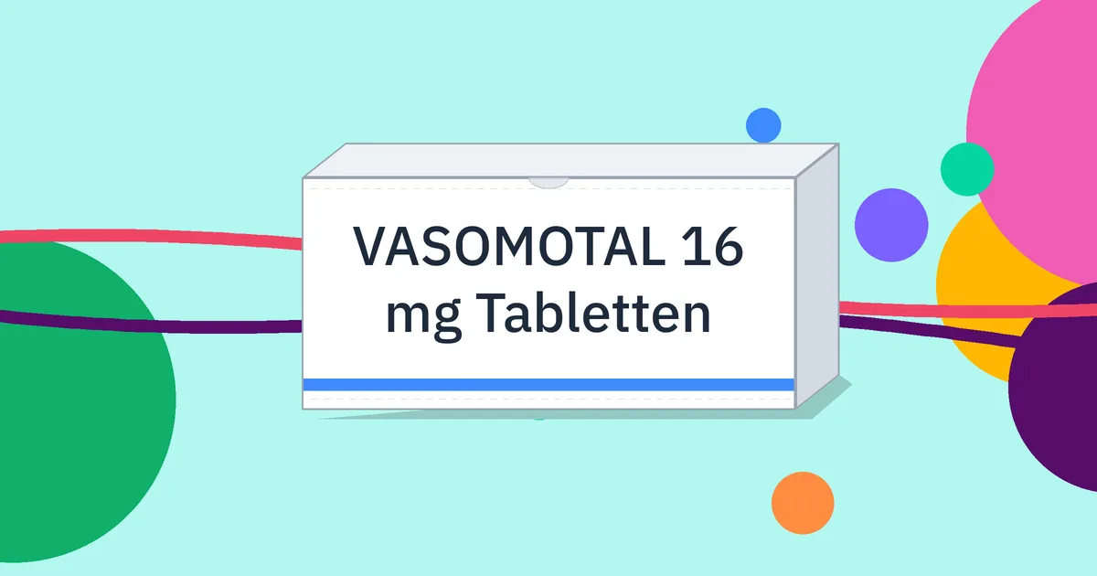 Symbolbild: Packung mit der Aufschrift VASOMOTAL 16 mg Tabletten (PZN 01388130) – Verfügbarkeit und Bezug in Apotheken in Frankfurt am Main
