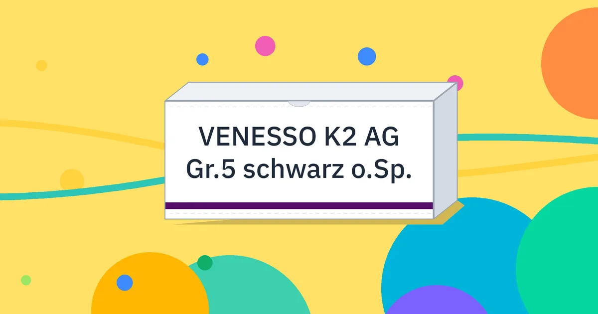Symbolbild: Packung mit der Aufschrift VENESSO K2 AG Gr.5 schwarz o.Sp. (PZN 03280342) – Verfügbarkeit und Bezug in Apotheken in Frankfurt am Main