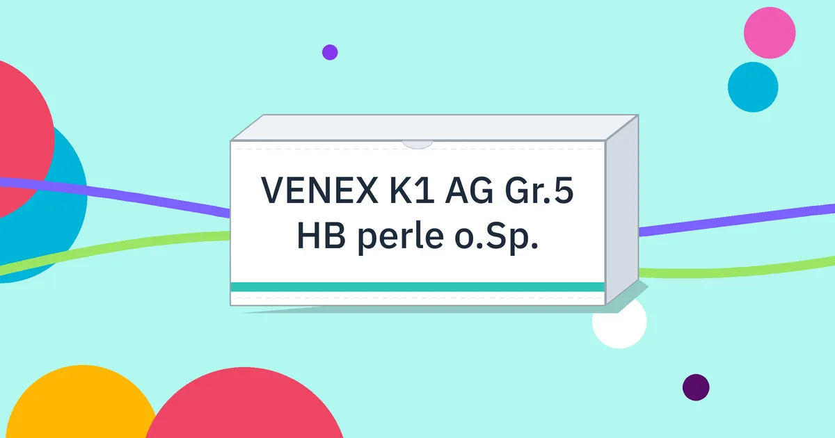 Symbolbild: Packung mit der Aufschrift VENEX K1 AG Gr.5 HB perle o.Sp. (PZN 03193146) – Verfügbarkeit und Bezug in Apotheken in Frankfurt am Main