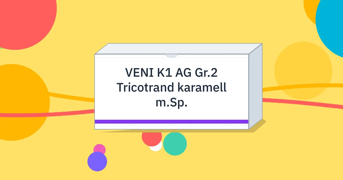 Symbolbild: Packung mit der Aufschrift VENI K1 AG Gr.2 Tricotrand karamell m.Sp. (PZN 13762208) – Verfügbarkeit und Bezug in Apotheken in Frankfurt am Main
