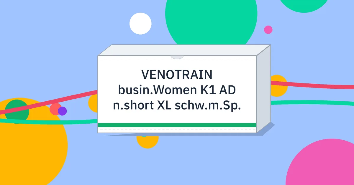 Symbolbild: Packung mit der Aufschrift VENOTRAIN busin.Women K1 AD n.short XL schw.m.Sp. (PZN 10195387) – Verfügbarkeit und Bezug in Apotheken in Frankfurt am Main