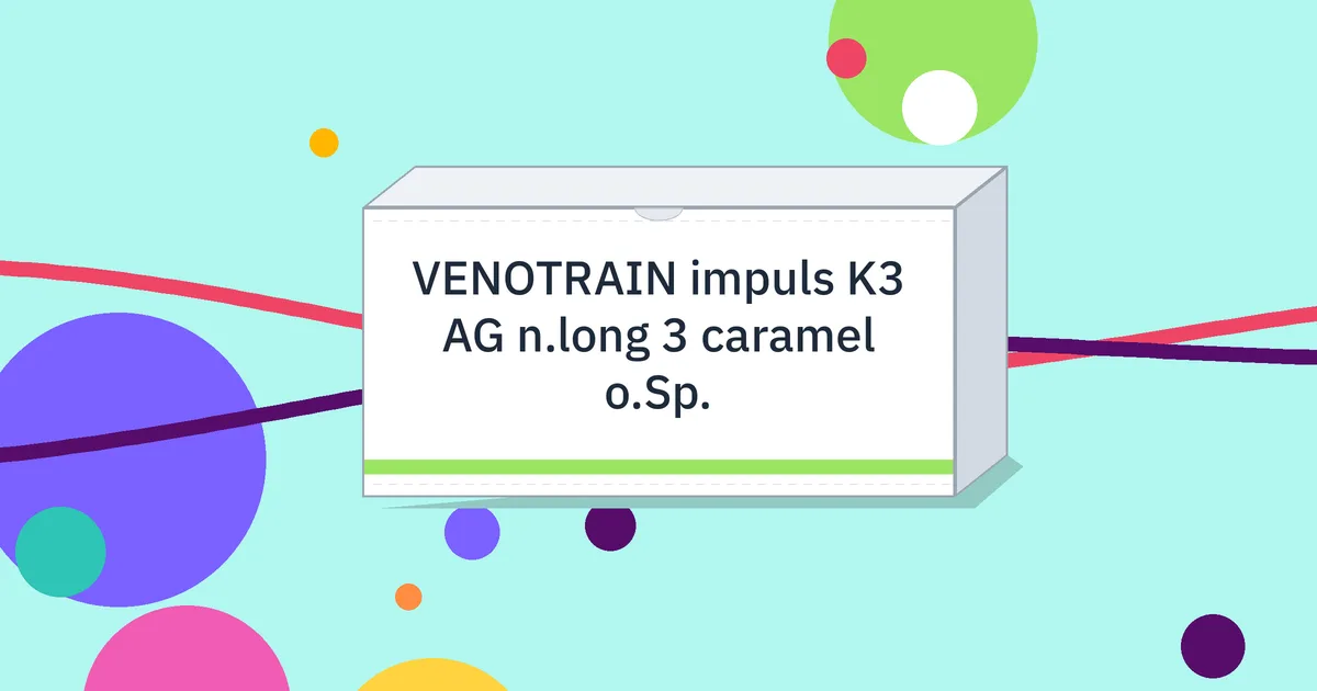 Symbolbild: Packung mit der Aufschrift VENOTRAIN impuls K3 AG n.long 3 caramel o.Sp. (PZN 08421043) – Verfügbarkeit und Bezug in Apotheken in Frankfurt am Main
