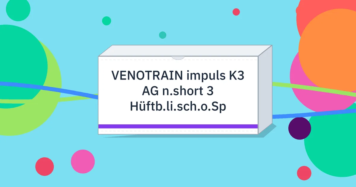 Symbolbild: Packung mit der Aufschrift VENOTRAIN impuls K3 AG n.short 3 Hüftb.li.sch.o.Sp (PZN 10295864) – Verfügbarkeit und Bezug in Apotheken in Frankfurt am Main