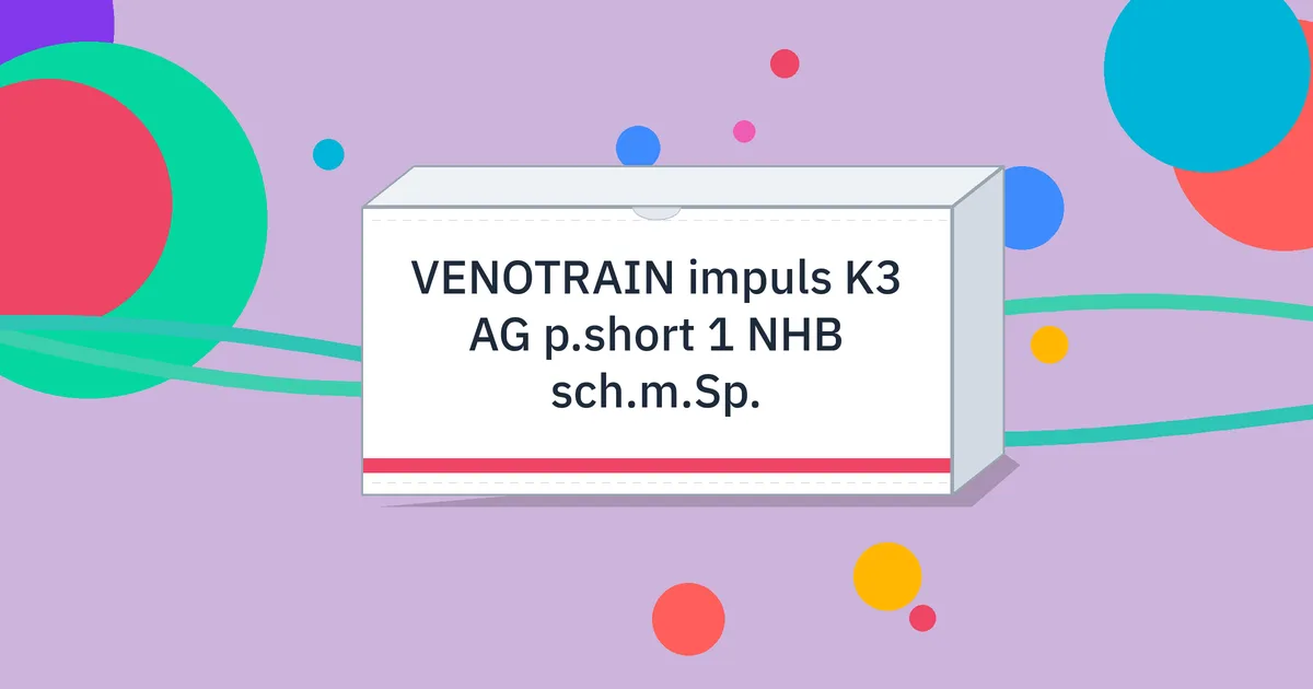 Symbolbild: Packung mit der Aufschrift VENOTRAIN impuls K3 AG p.short 1 NHB sch.m.Sp. (PZN 00522365) – Verfügbarkeit und Bezug in Apotheken in Frankfurt am Main