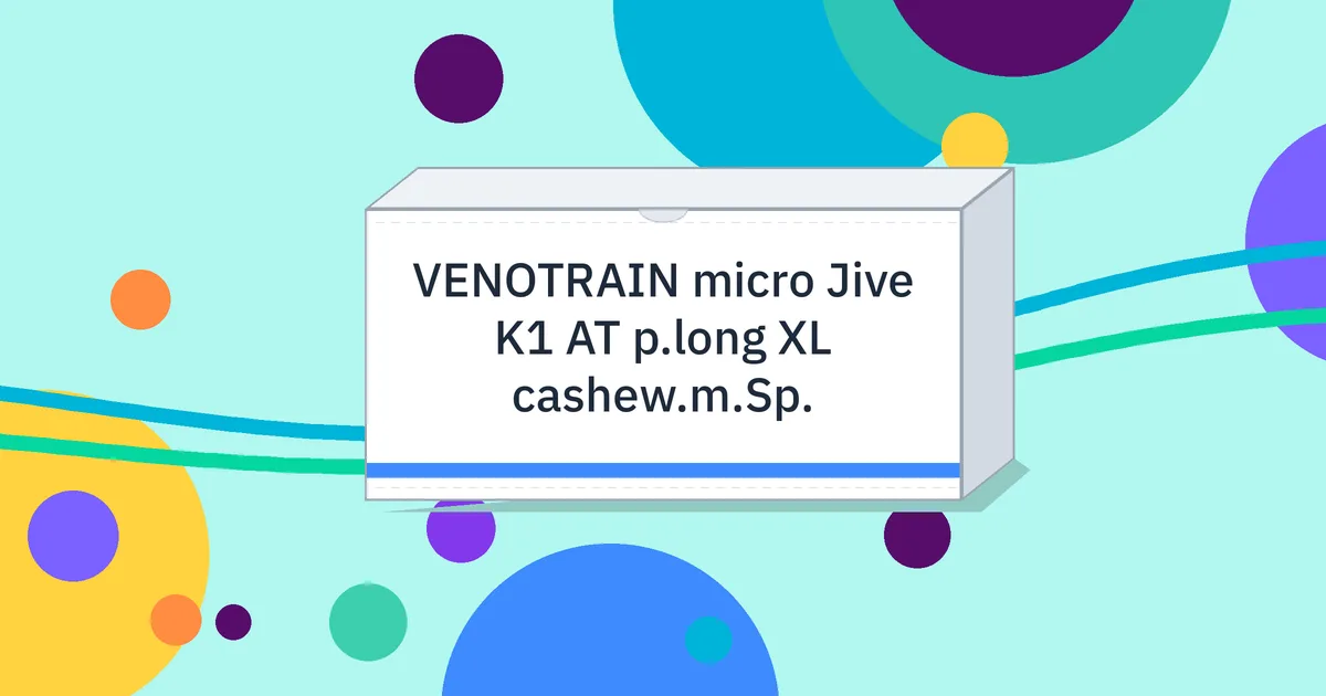 Symbolbild: Packung mit der Aufschrift VENOTRAIN micro Jive K1 AT p.long XL cashew.m.Sp. (PZN 20766069) – Verfügbarkeit und Bezug in Apotheken in Frankfurt am Main