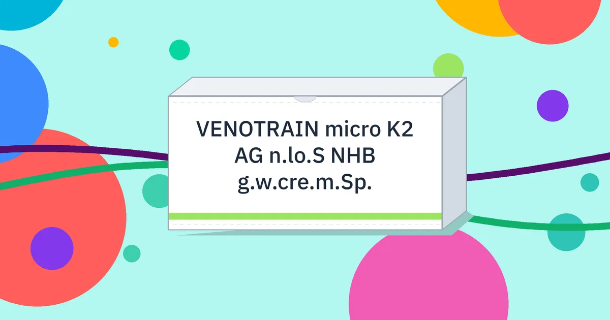 Symbolbild: Packung mit der Aufschrift VENOTRAIN micro K2 AG n.lo.S NHB g.w.cre.m.Sp. (PZN 09023089) – Verfügbarkeit und Bezug in Apotheken in Frankfurt am Main