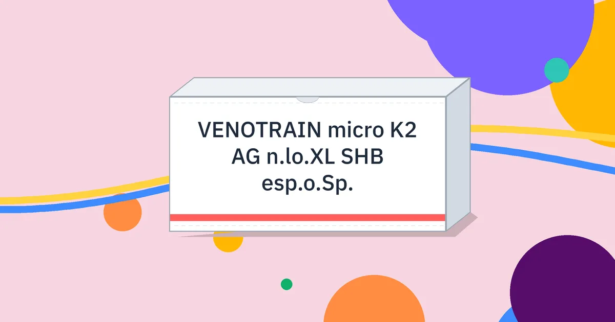 Symbolbild: Packung mit der Aufschrift VENOTRAIN micro K2 AG n.lo.XL SHB esp.o.Sp. (PZN 05715264) – Verfügbarkeit und Bezug in Apotheken in Frankfurt am Main