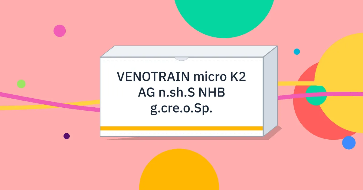 Symbolbild: Packung mit der Aufschrift VENOTRAIN micro K2 AG n.sh.S NHB g.cre.o.Sp. (PZN 05999155) – Verfügbarkeit und Bezug in Apotheken in Frankfurt am Main