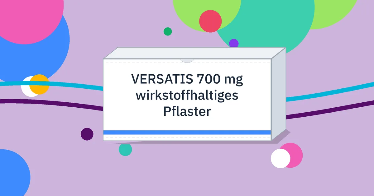 Symbolbild: Packung mit der Aufschrift VERSATIS 700 mg wirkstoffhaltiges Pflaster (PZN 17510834) – Verfügbarkeit und Bezug in Apotheken in Frankfurt am Main
