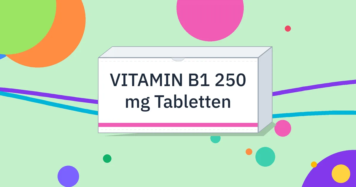 Symbolbild: Packung mit der Aufschrift VITAMIN B1 250 mg Tabletten (PZN 15570921) – Verfügbarkeit und Bezug in Apotheken in Frankfurt am Main