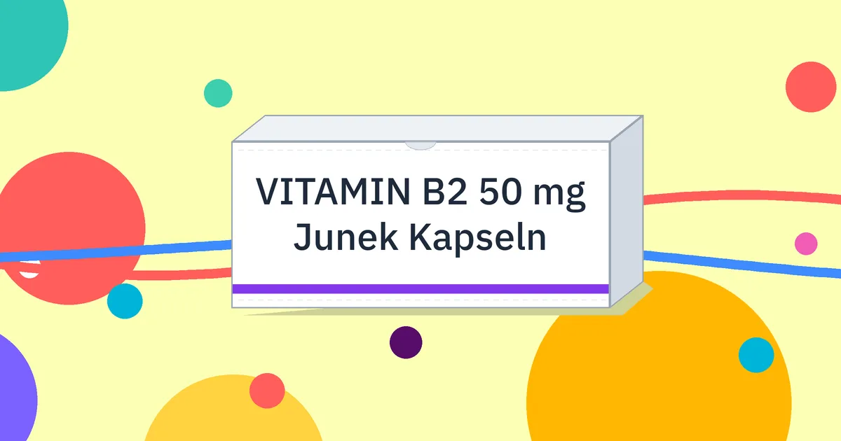 Symbolbild: Packung mit der Aufschrift VITAMIN B2 50 mg Junek Kapseln (PZN 16572282) – Verfügbarkeit und Bezug in Apotheken in Frankfurt am Main