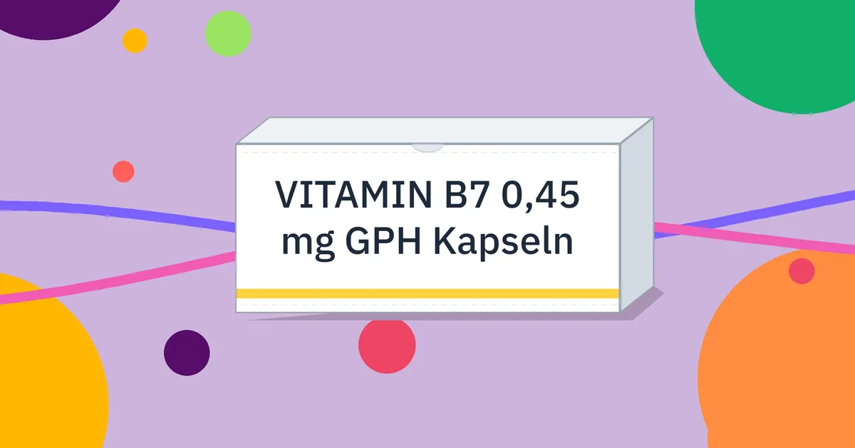 Symbolbild: Packung mit der Aufschrift VITAMIN B7 0,45 mg GPH Kapseln (PZN 09749544) – Verfügbarkeit und Bezug in Apotheken in Frankfurt am Main