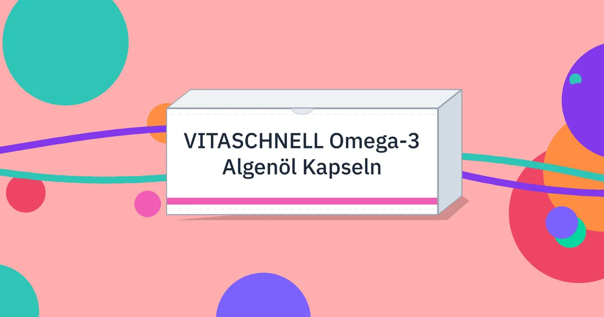 Symbolbild: Packung mit der Aufschrift VITASCHNELL Omega-3 Algenöl Kapseln (PZN 19337363) – Verfügbarkeit und Bezug in Apotheken in Frankfurt am Main
