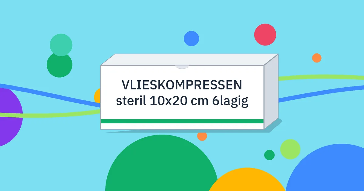 Symbolbild: Packung mit der Aufschrift VLIESKOMPRESSEN steril 10x20 cm 6lagig (PZN 20611616) – Verfügbarkeit und Bezug in Apotheken in Frankfurt am Main