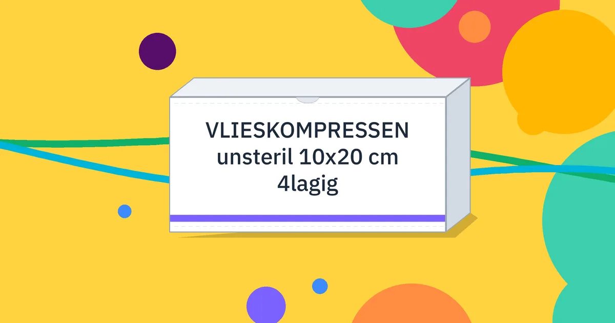 Symbolbild: Packung mit der Aufschrift VLIESKOMPRESSEN unsteril 10x20 cm 4lagig (PZN 08472483) – Verfügbarkeit und Bezug in Apotheken in Frankfurt am Main