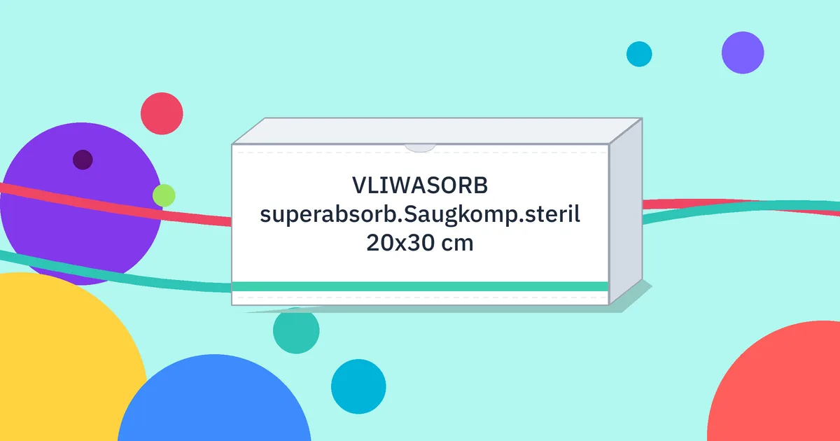 Symbolbild: Packung mit der Aufschrift VLIWASORB superabsorb.Saugkomp.steril 20x30 cm (PZN 17615496) – Verfügbarkeit und Bezug in Apotheken in Frankfurt am Main