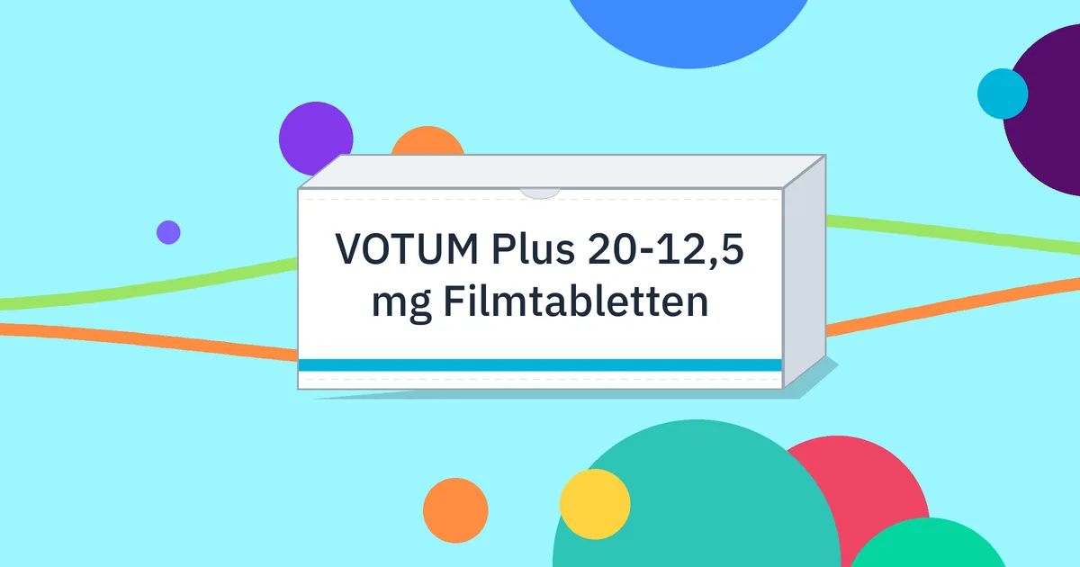 Symbolbild: Packung mit der Aufschrift VOTUM Plus 20-12,5 mg Filmtabletten (PZN 04187254) – Verfügbarkeit und Bezug in Apotheken in Frankfurt am Main