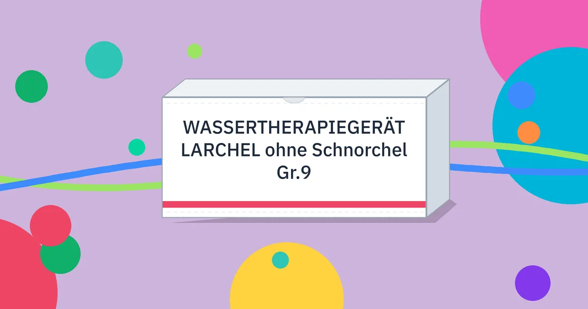 Symbolbild: Packung mit der Aufschrift WASSERTHERAPIEGERÄT LARCHEL ohne Schnorchel Gr.9 (PZN 20228001) – Verfügbarkeit und Bezug in Apotheken in Frankfurt am Main