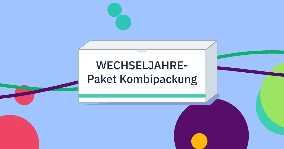 Symbolbild: Packung mit der Aufschrift WECHSELJAHRE-Paket Kombipackung (PZN 19889370) – Verfügbarkeit und Bezug in Apotheken in Frankfurt am Main