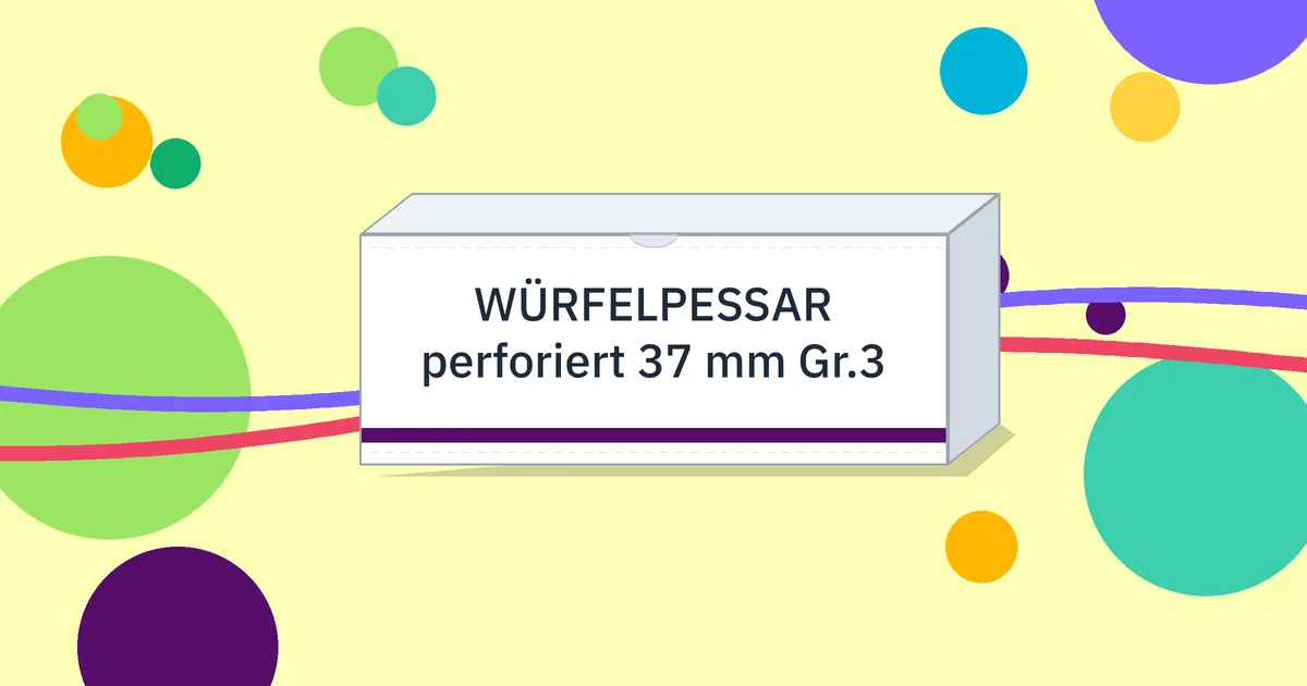 Symbolbild: Packung mit der Aufschrift WÜRFELPESSAR perforiert 37 mm Gr.3 (PZN 05907101) – Verfügbarkeit und Bezug in Apotheken in Frankfurt am Main