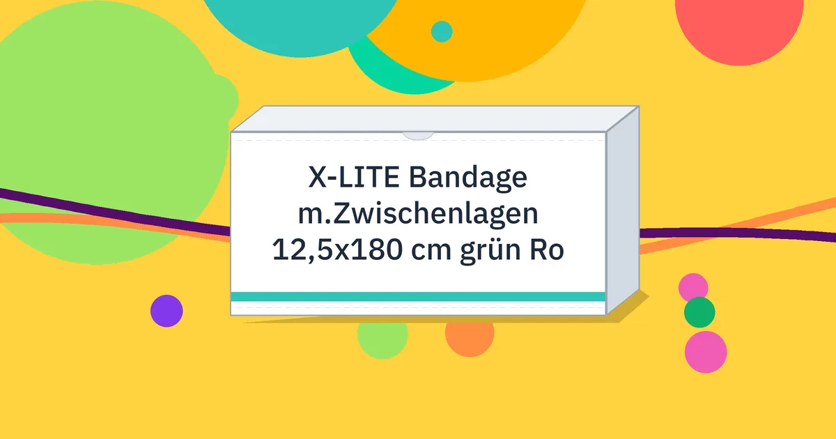 Symbolbild: Packung mit der Aufschrift X-LITE Bandage m.Zwischenlagen 12,5x180 cm grün Ro (PZN 02467162) – Verfügbarkeit und Bezug in Apotheken in Frankfurt am Main
